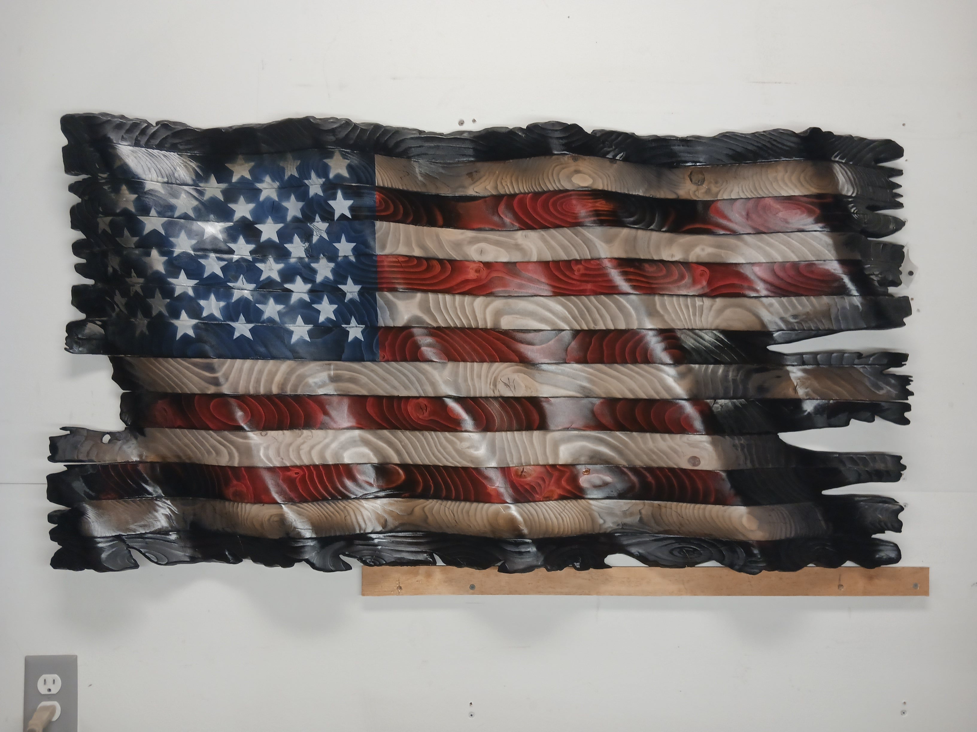 Patriotic Flags Wood - 50-Star Tattered Burned Wooden Flag – Burnen Wood
